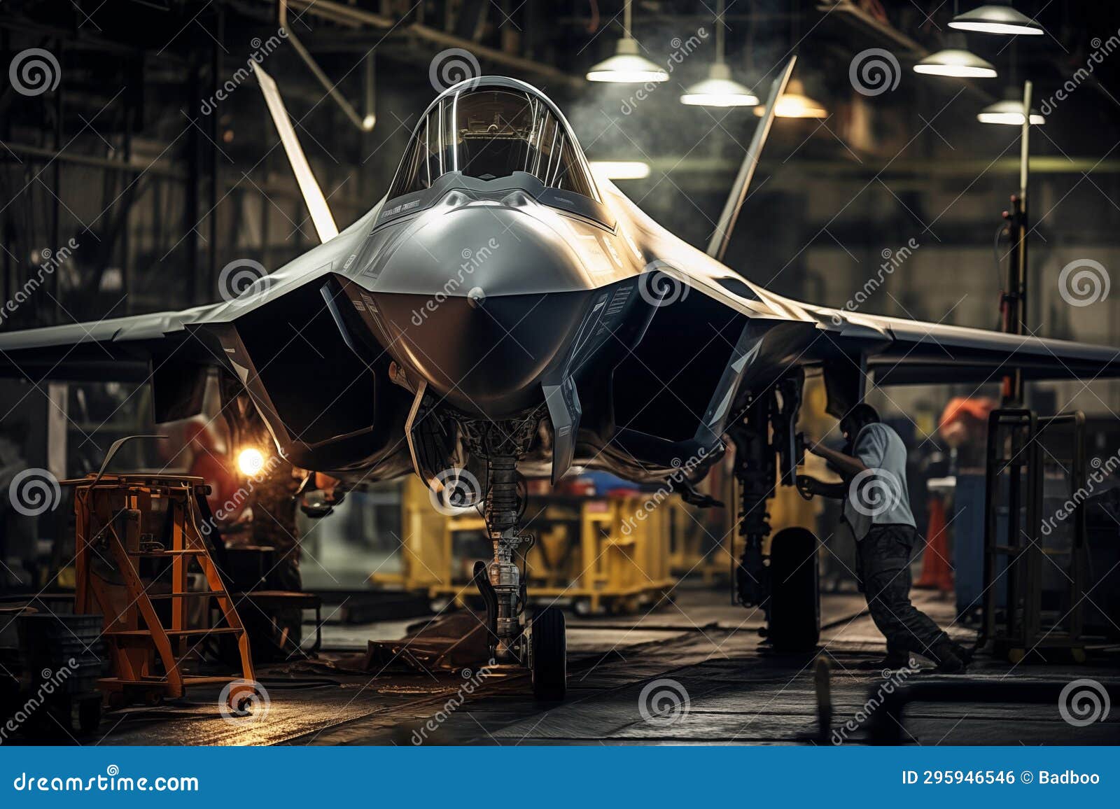 Modern Jet Fighter in Hangar for Maintenance Stock Illustration ...