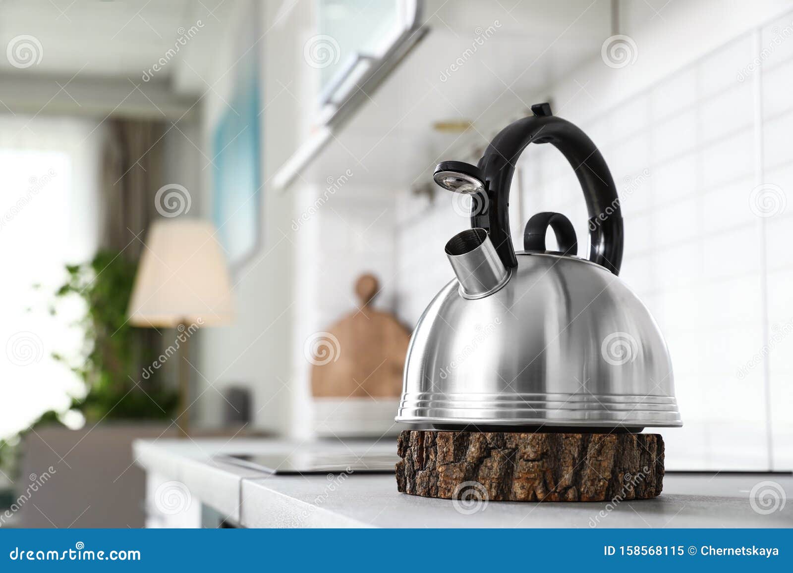 Modern Kettle on Kitchen Counter Indoors Stock Image - Image of cooking ...
