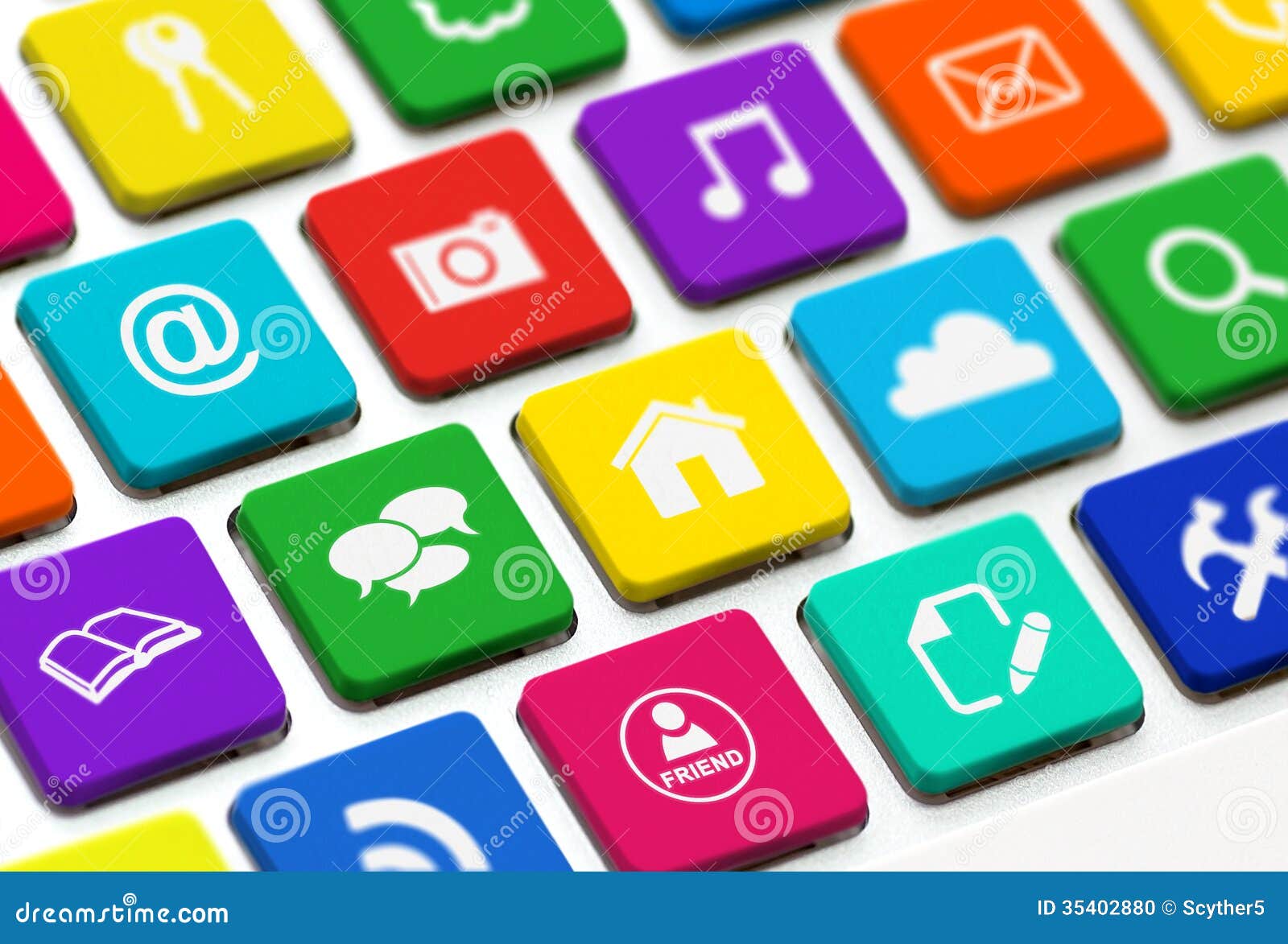 Modern Keyboard with Colored Buttons Stock Photo - Image of network ...