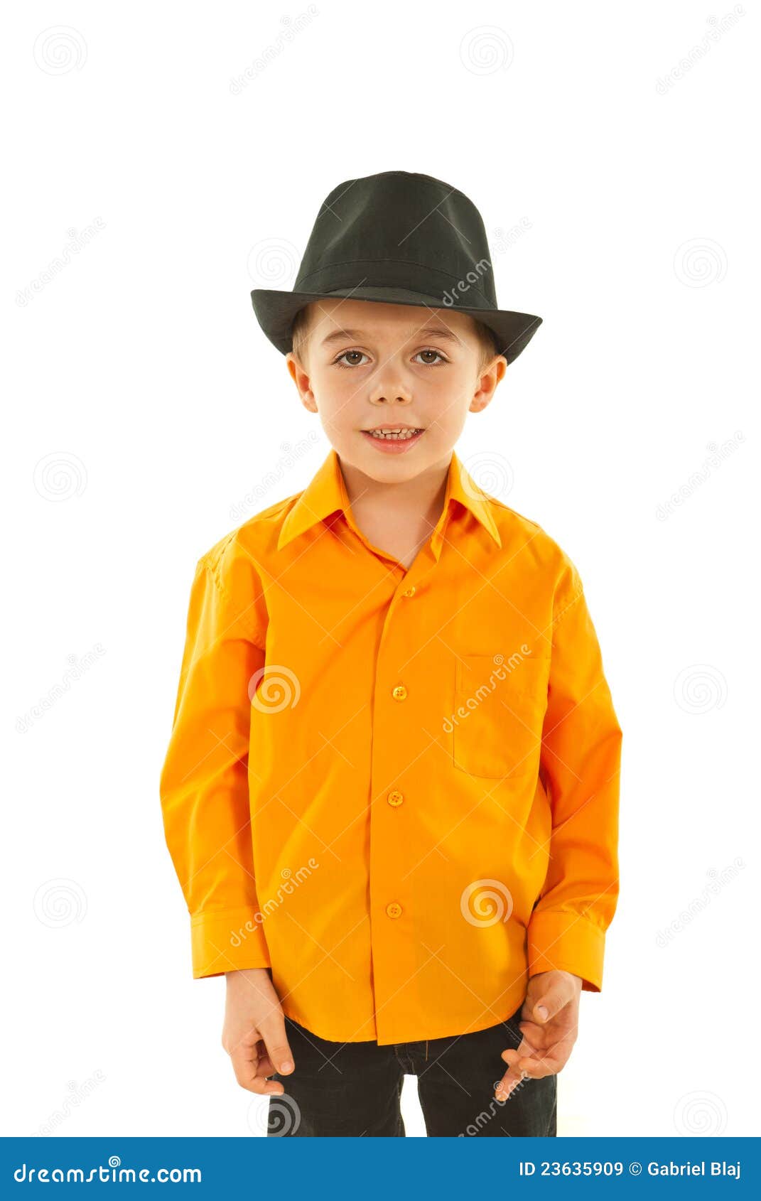 Modern Kid Boy with Black Hat Stock Image - Image of shirt, fashionable ...