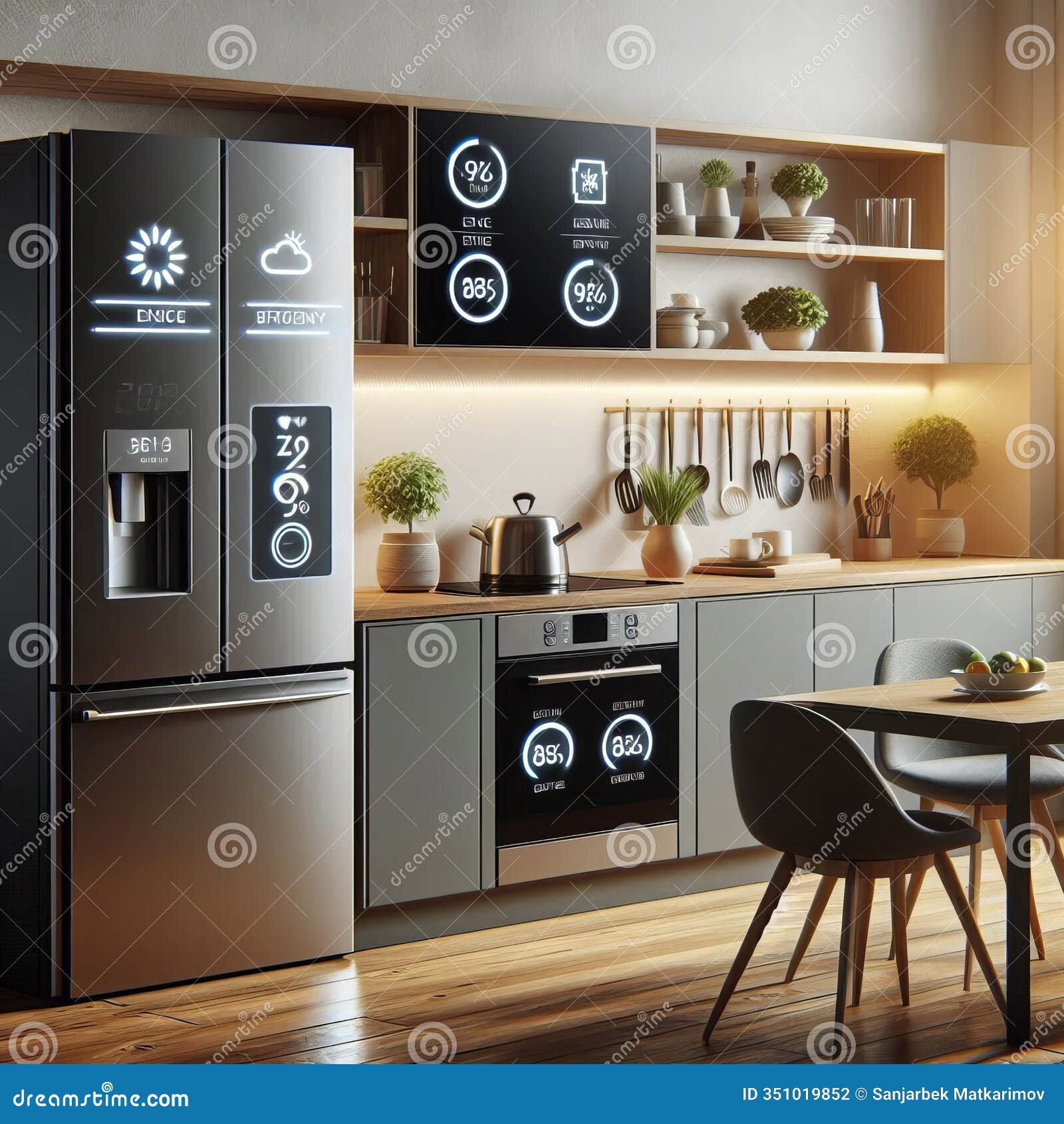 Modern Kitchen Appliances with Energy Saving Labels and Smart Fe Stock ...