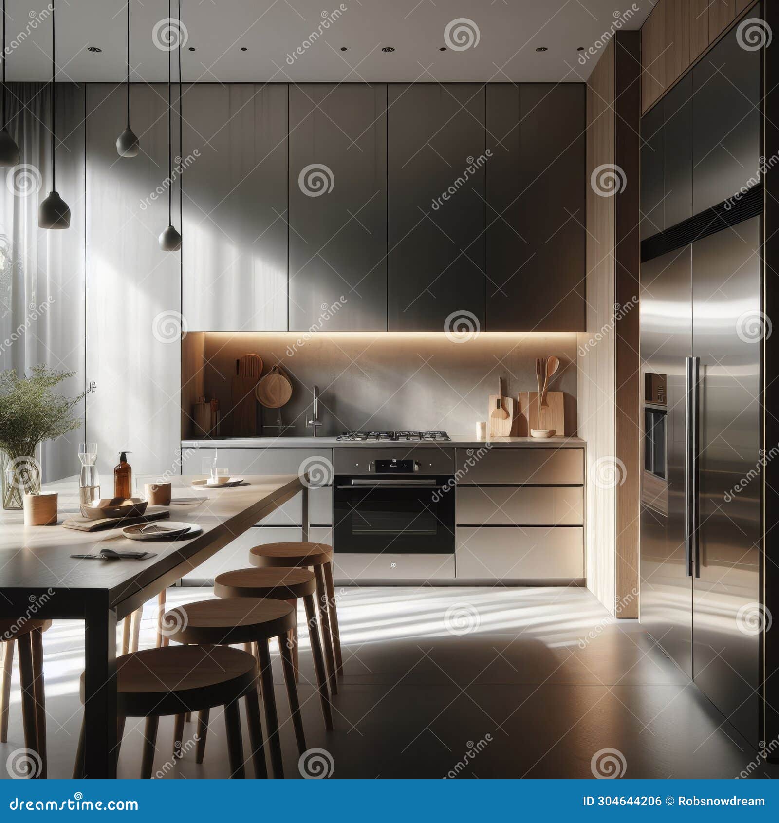 Modern Kitchen Bathed in Early Morning Sunlight Stock Illustration ...
