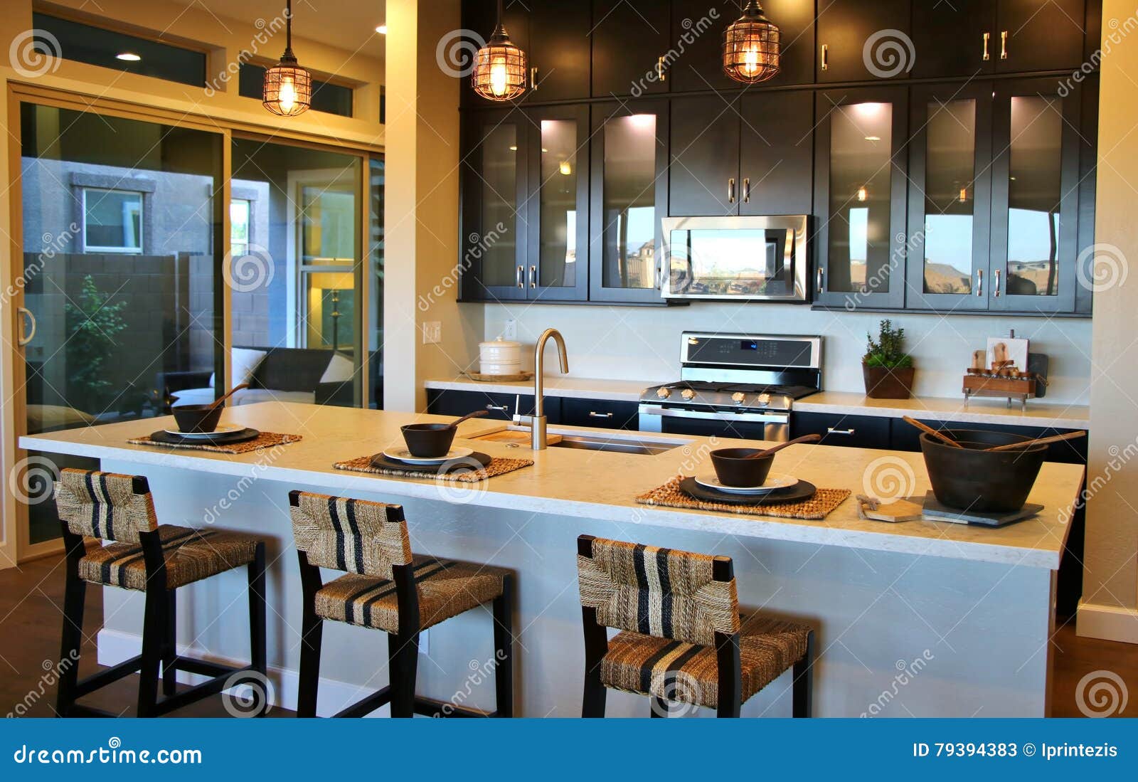 Modern Kitchen with a Breakfast Bar Stock Image - Image of architecture ...