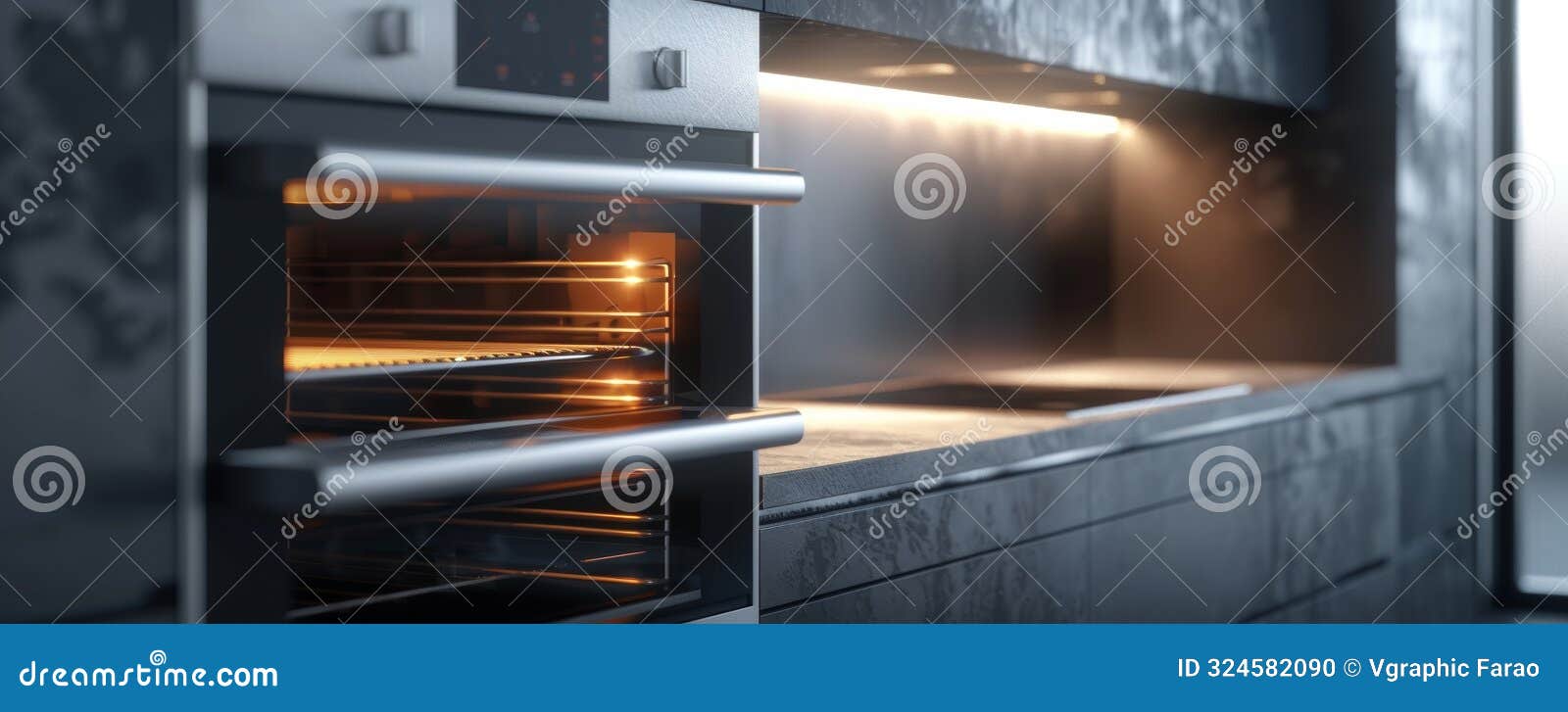 Modern Kitchen with Built-in Oven and Ambient Lighting, Sleek Interior ...