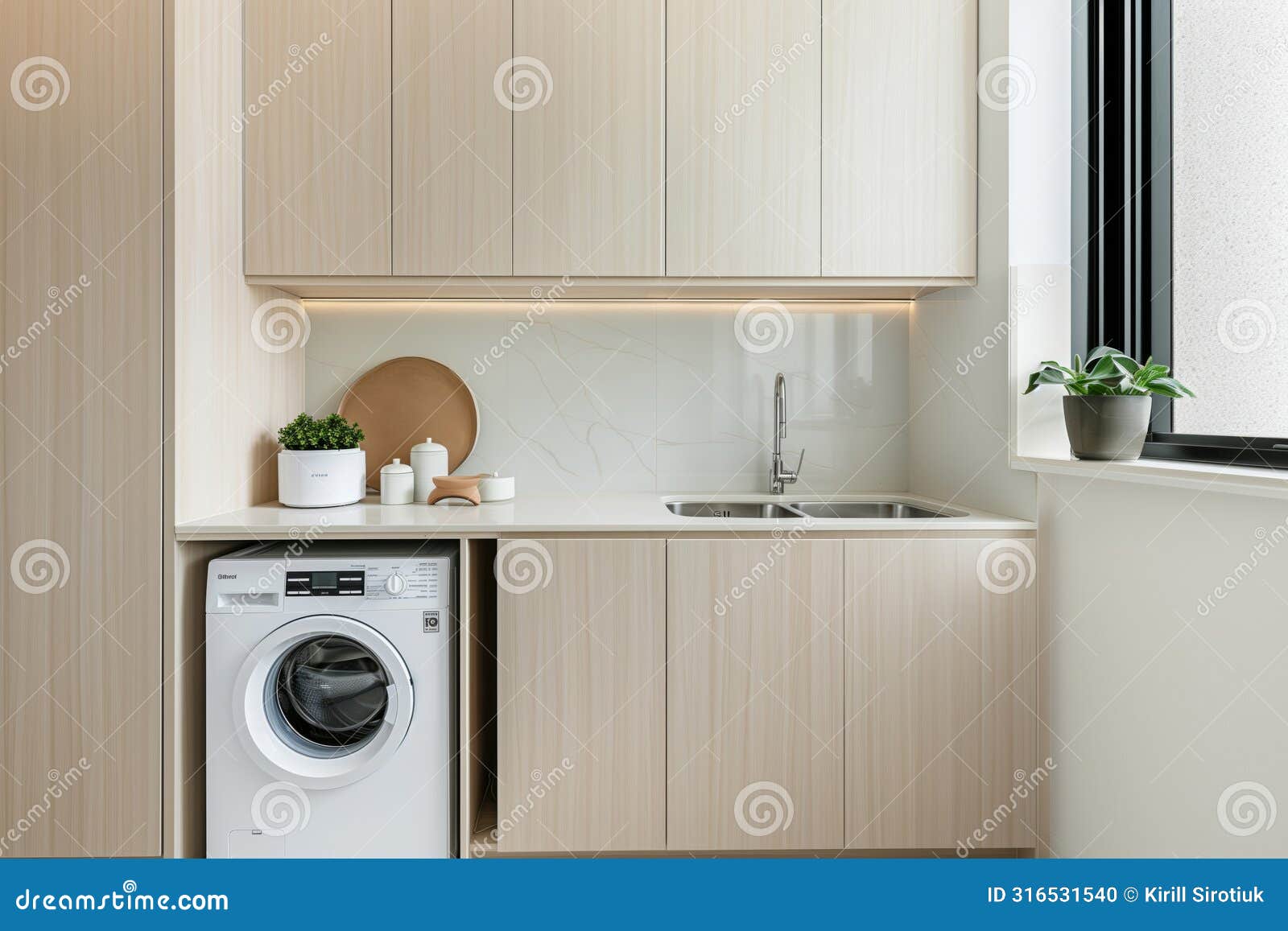 Modern Kitchen with Built-in Washing Machine and Sink. Stock ...