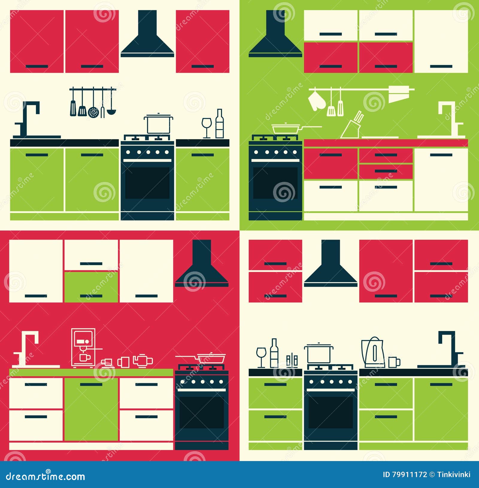 Modern Kitchen Cabinets and Household Equipment. Stock Vector ...
