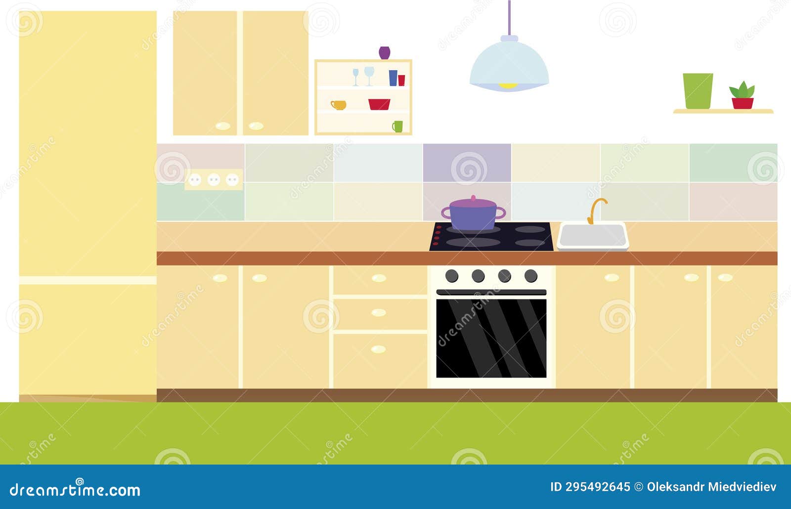 Modern Kitchen in Cartoon Style. Vector Illustration. Stock Vector ...