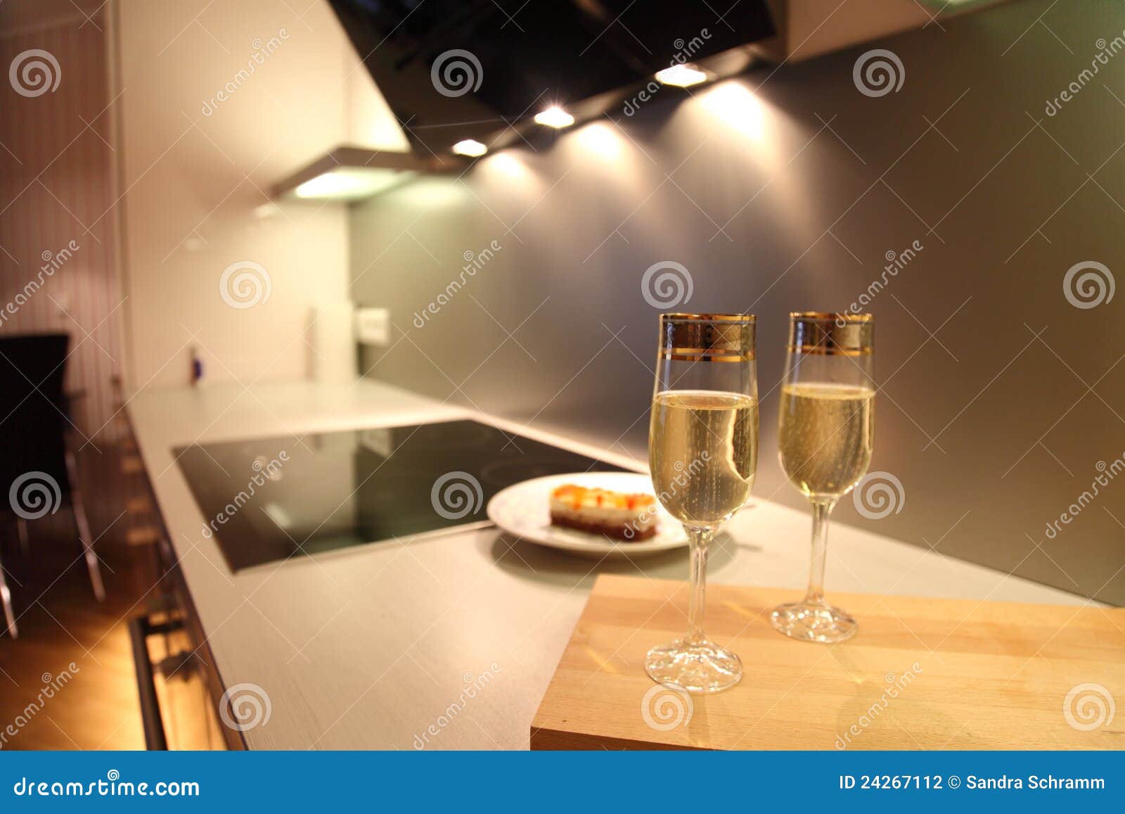 Modern Kitchen and Champagne Stock Photo - Image of kitchen, nordic ...