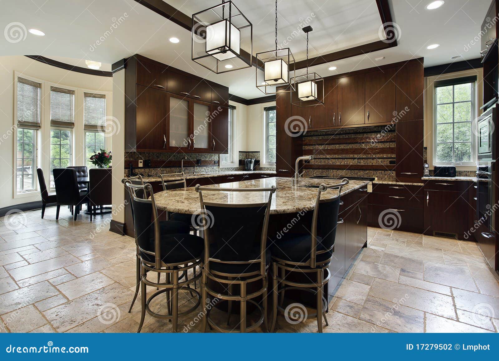 Modern Kitchen with Circular Eating Area Stock Photo - Image of house ...