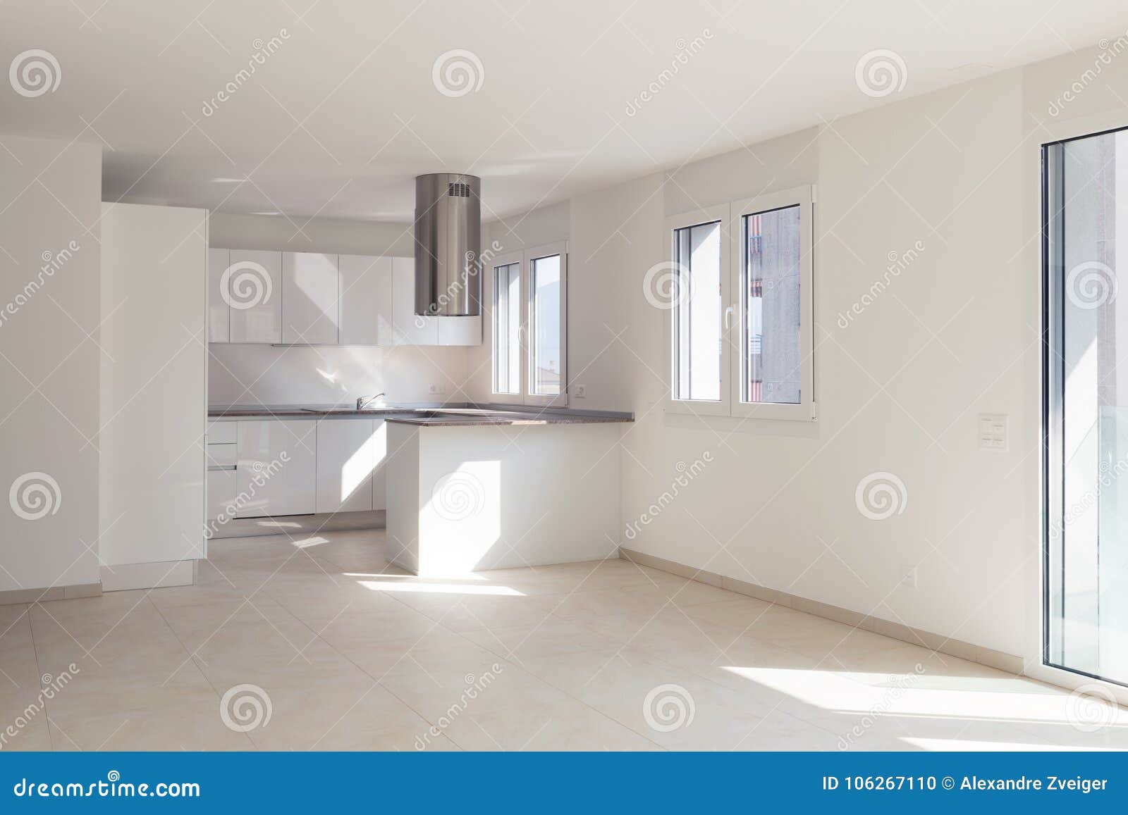 Modern Apartment, Empty Spaces, Kitchen Stock Photo - Image of plan ...