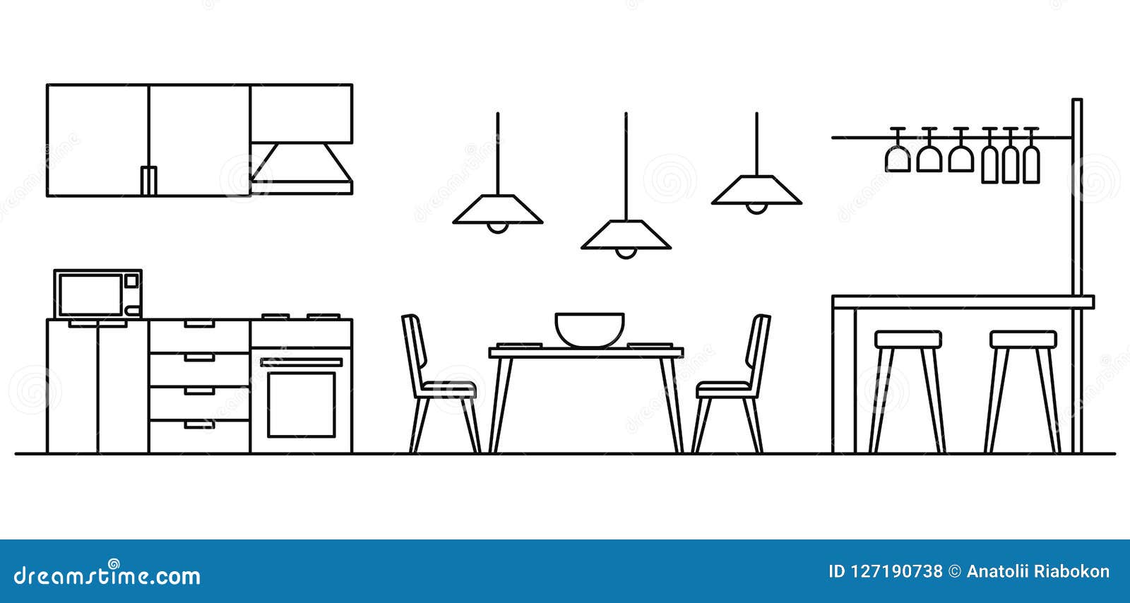 Modern Kitchen Concept Background, Outline Style Stock Illustration ...