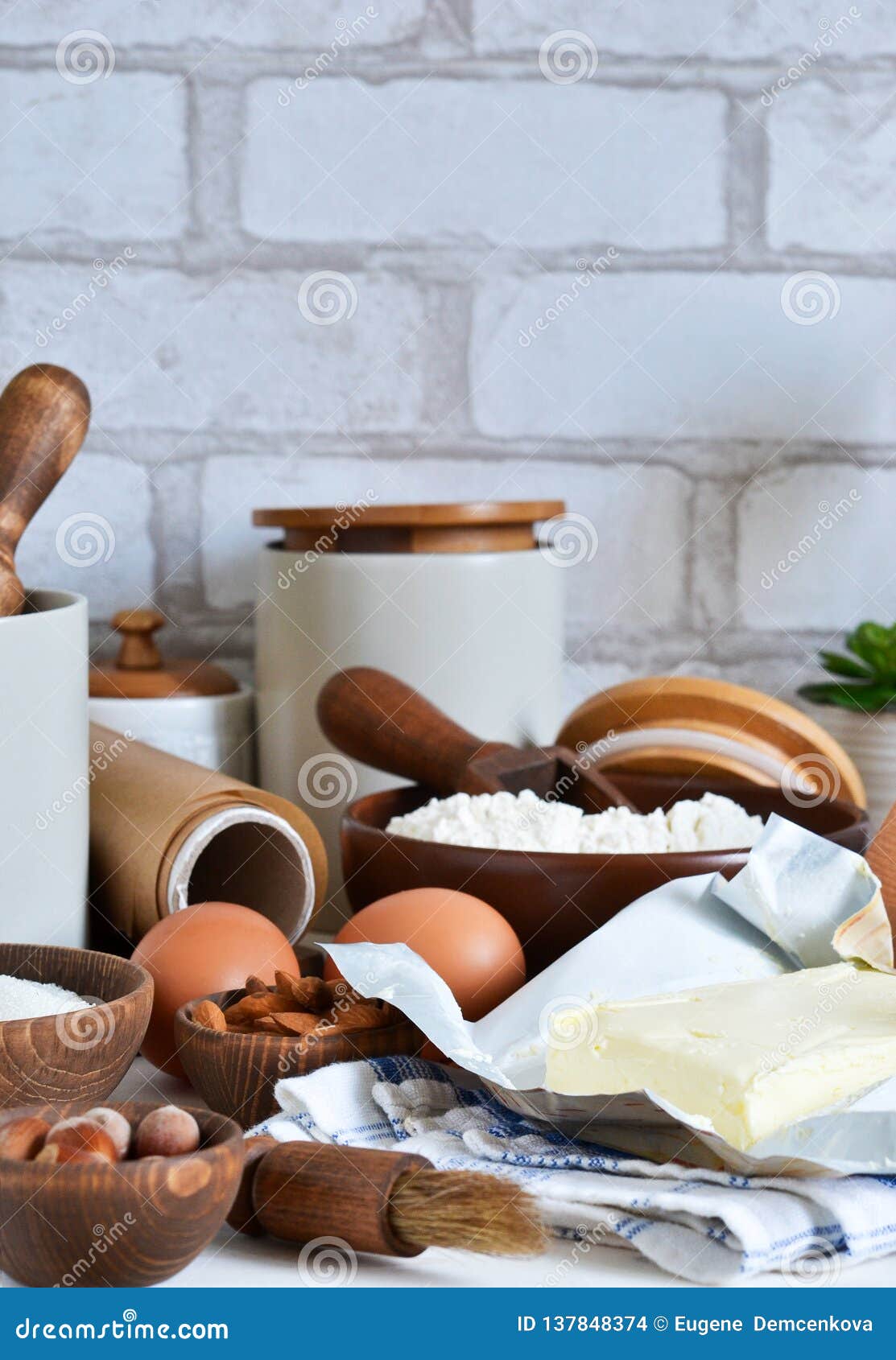 Modern Kitchen. Cooking Process. Baking Ingredients: Flour, Butter ...