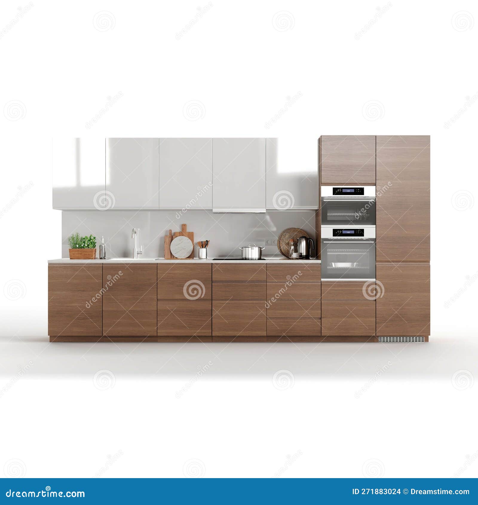 Modern Kitchen Counter with Drawers with Shelfs, 3d Rendering Stock ...