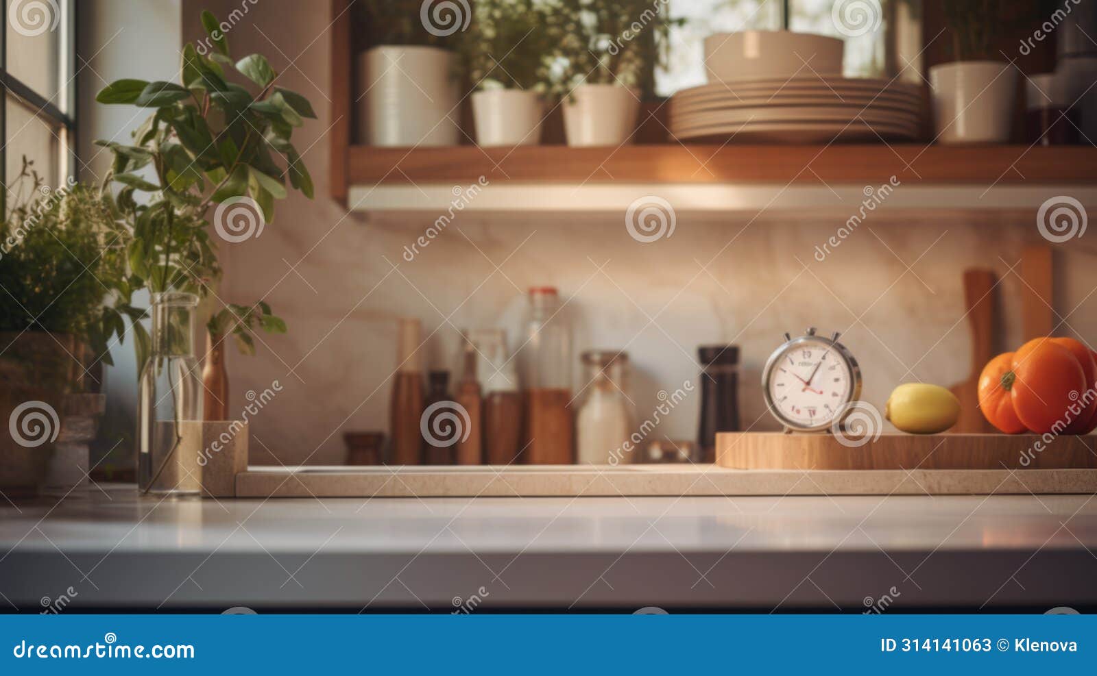 Modern Kitchen Counter with Fresh Produce and Natural Light Stock ...