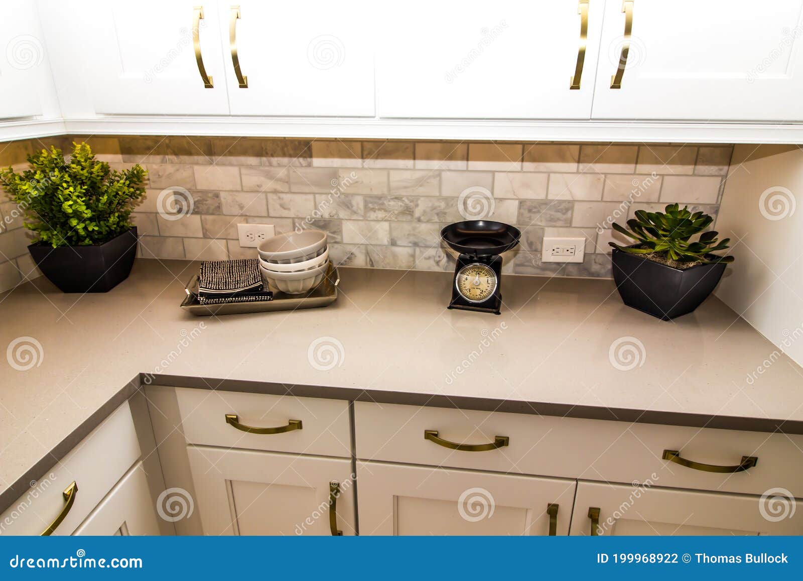 Modern Kitchen Counter Top with Decorator Items Including Antique Food ...