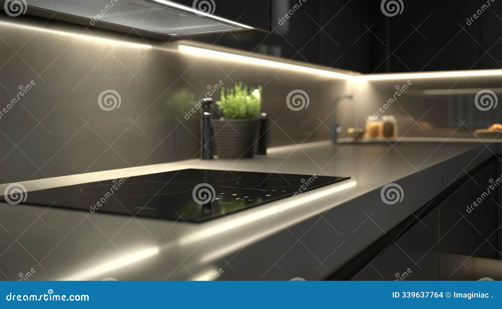 Modern Kitchen Countertop with Induction Cooktop and Under-Cabinet ...