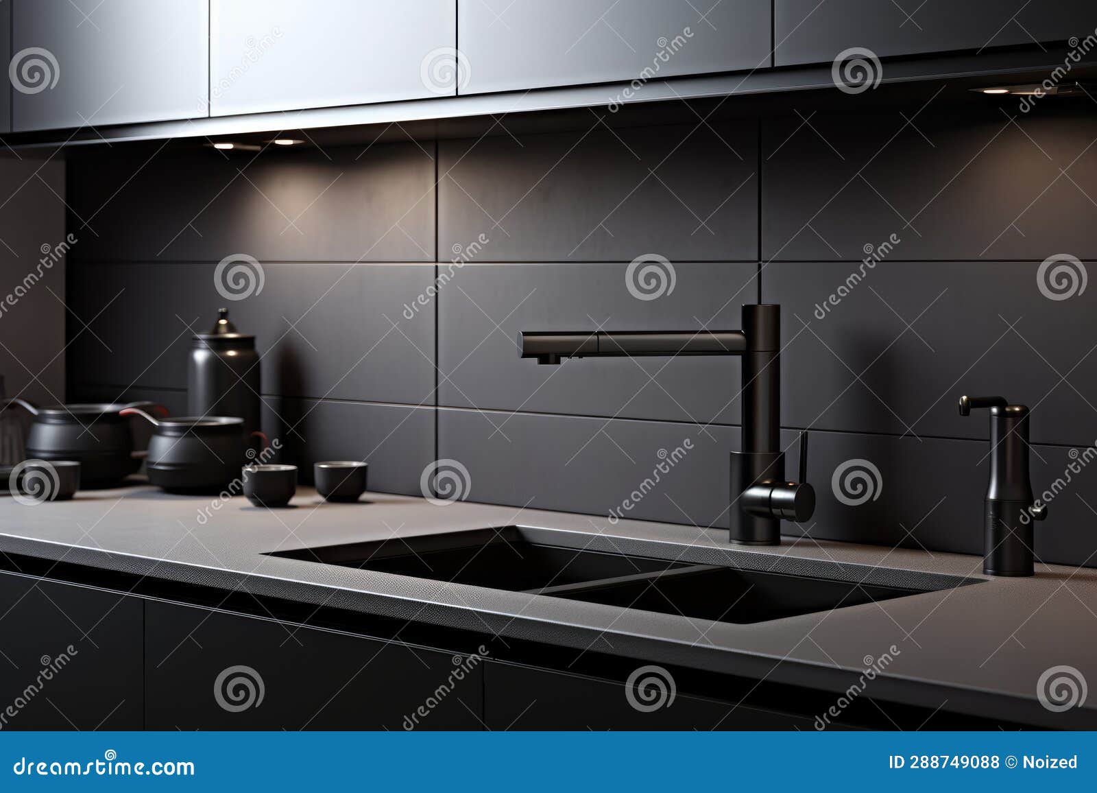 Modern Kitchen in Dark Grey - Sleek Contemporary Design Stock ...