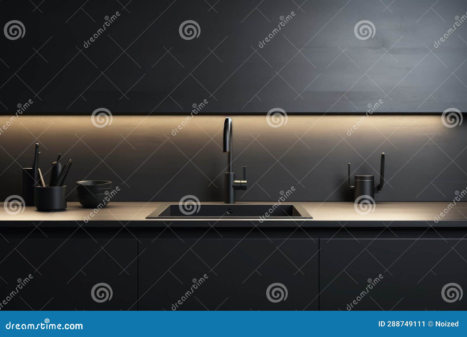 Modern Kitchen in Dark Grey - Sleek Contemporary Design Stock ...