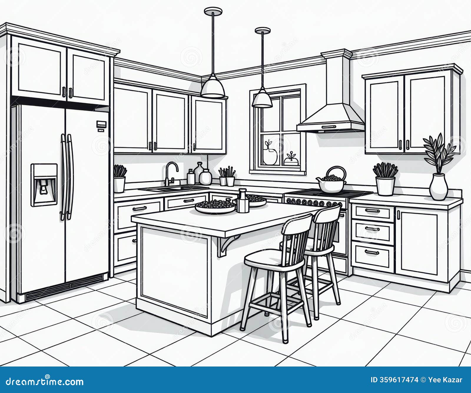Modern Kitchen Design Blueprint Line Drawing of a Stylish Kitchen Stock ...