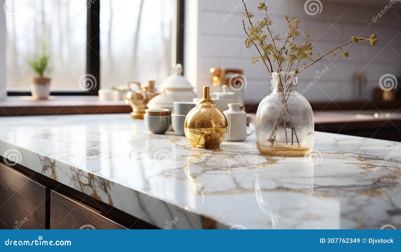 Modern Kitchen Design with Elegant Vase and Fresh Flowers Generated by ...