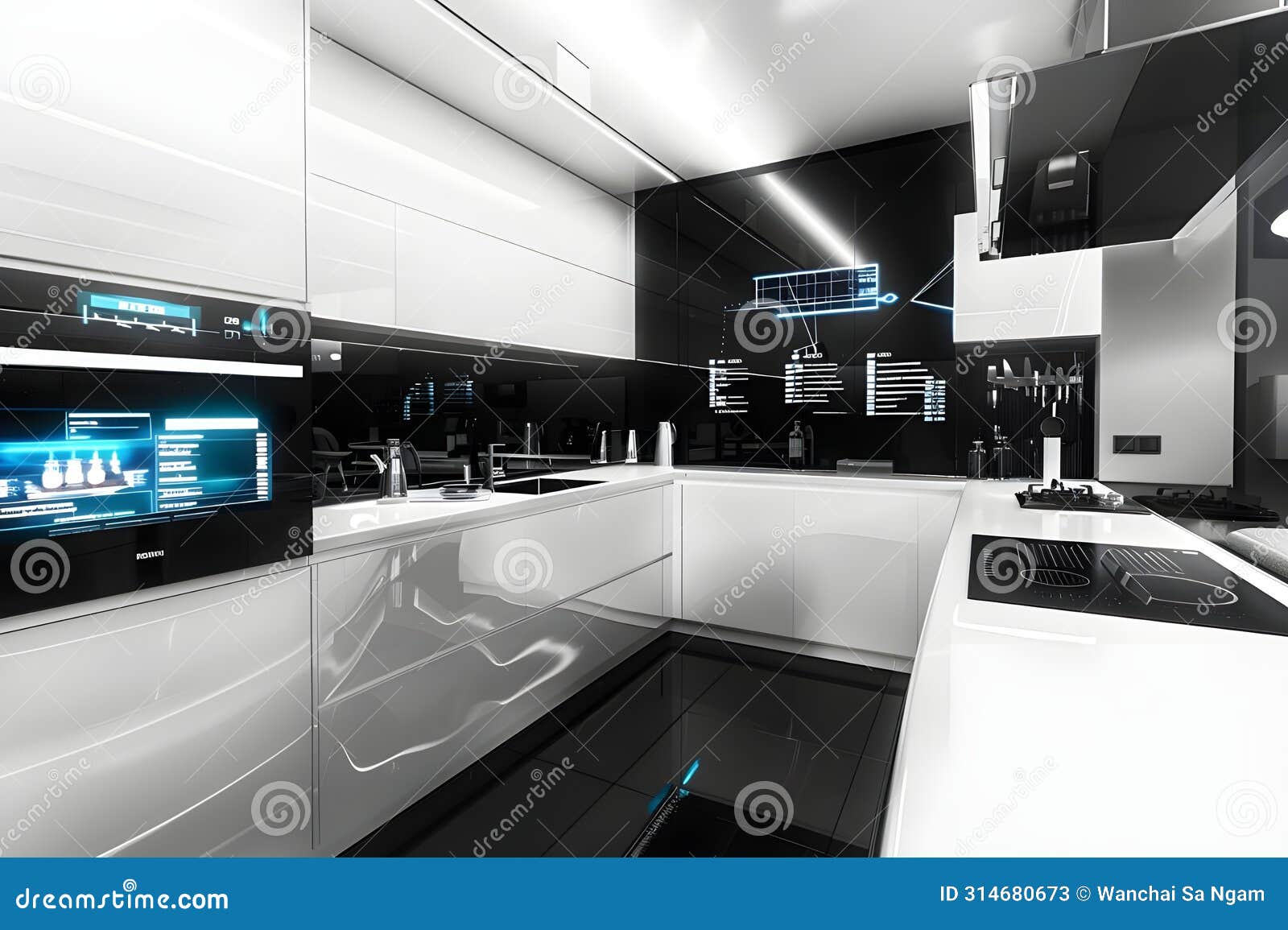 Modern Kitchen Design with Holographic Technology, Including Hologram ...