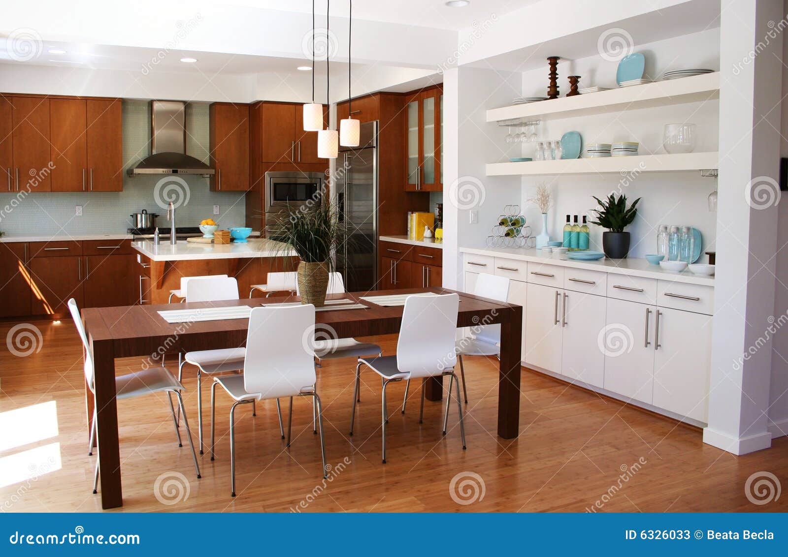 Modern Kitchen and Dining Area Stock Image - Image of remodeled, area ...