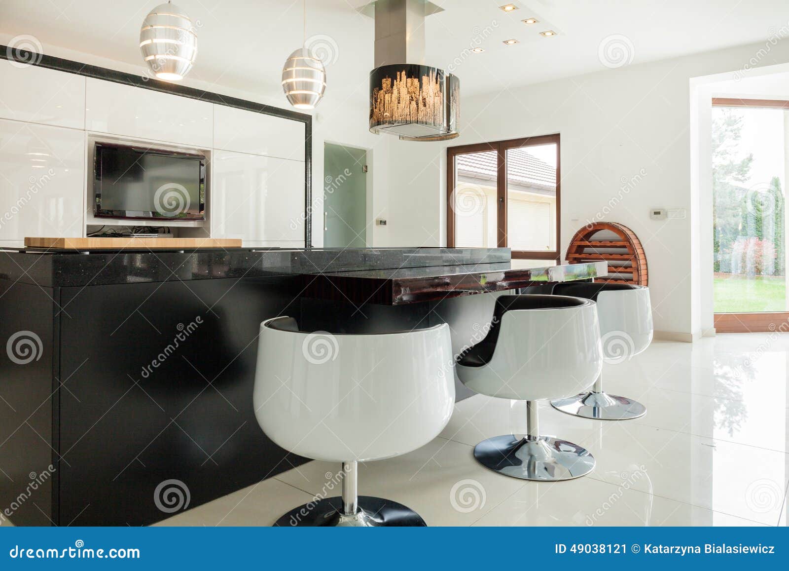 Modern Kitchen with Dining Area Stock Image - Image of appliance ...