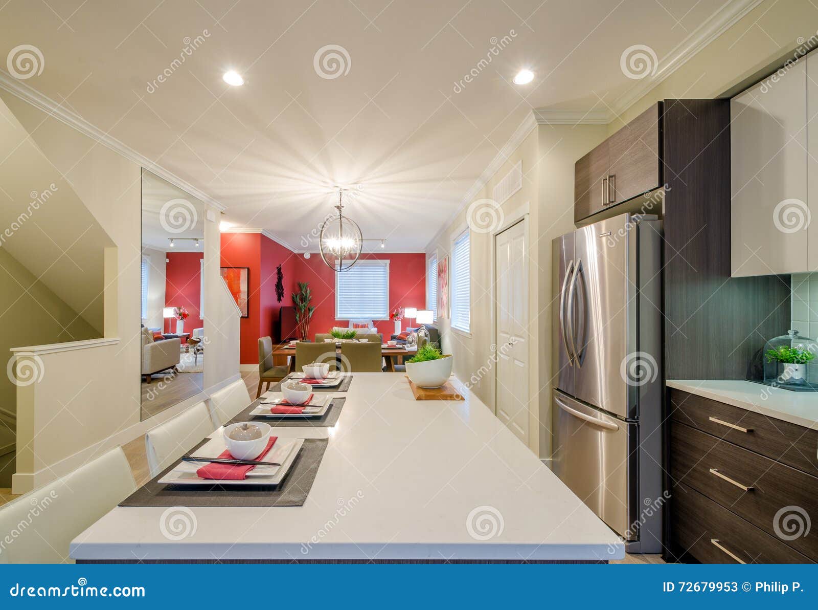 Modern Kitchen and Dining Room Stock Image - Image of architectural ...