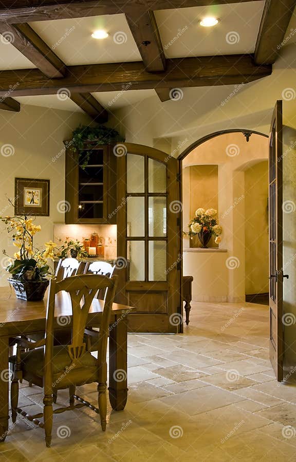 Modern Kitchen and Dining Room Entry Stock Image - Image of deluxe ...