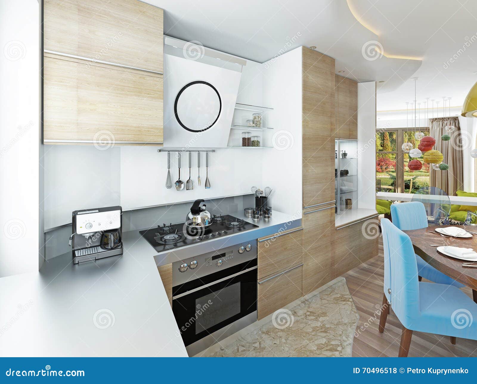 Modern Kitchen Dining Room in the Style of Kitsch. Stock Illustration ...