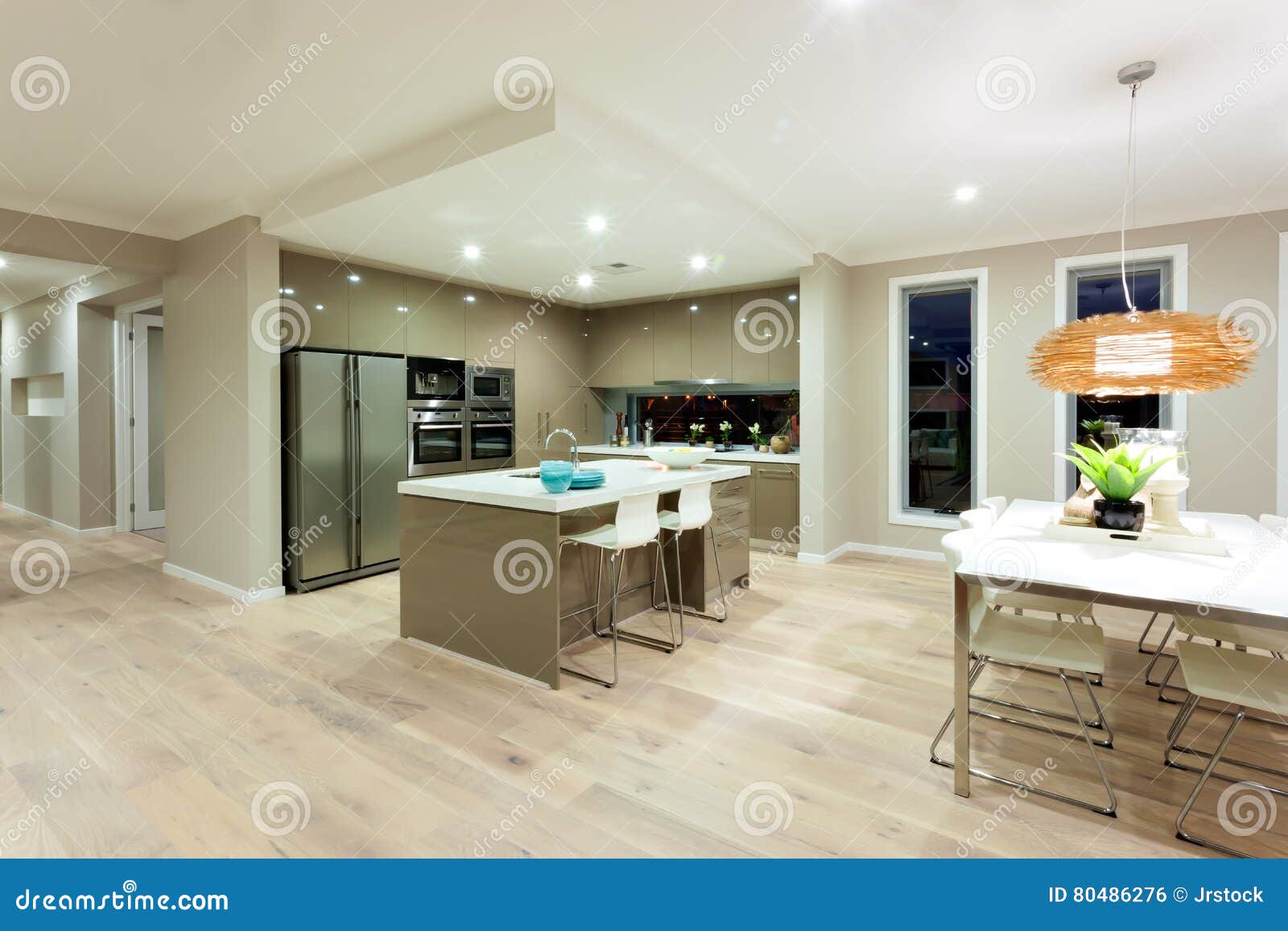Modern Kitchen and Dinning Area Interior View of a Modern House Stock ...