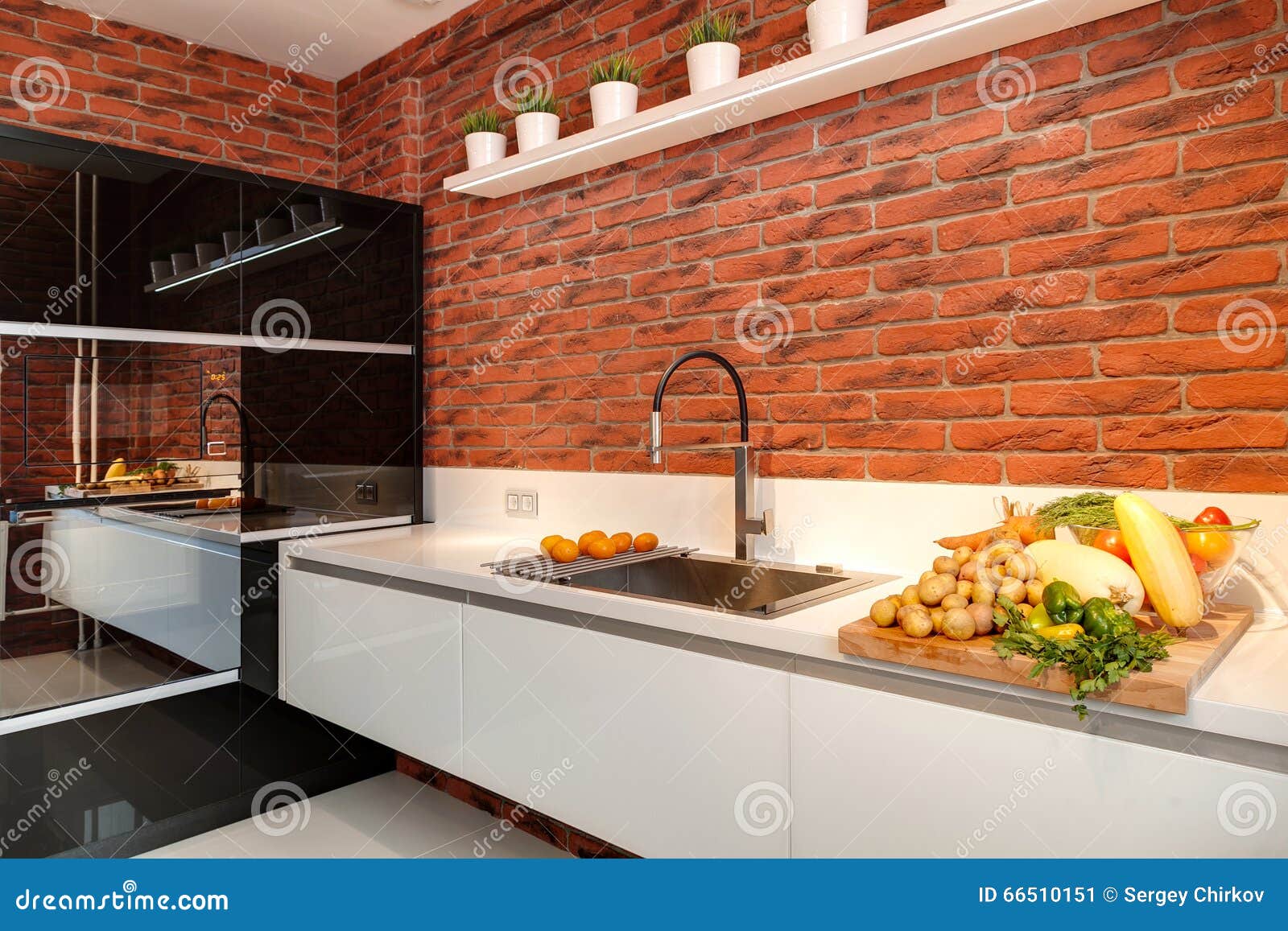 Modern Kitchen with Equipment and a Table Stock Image - Image of ...