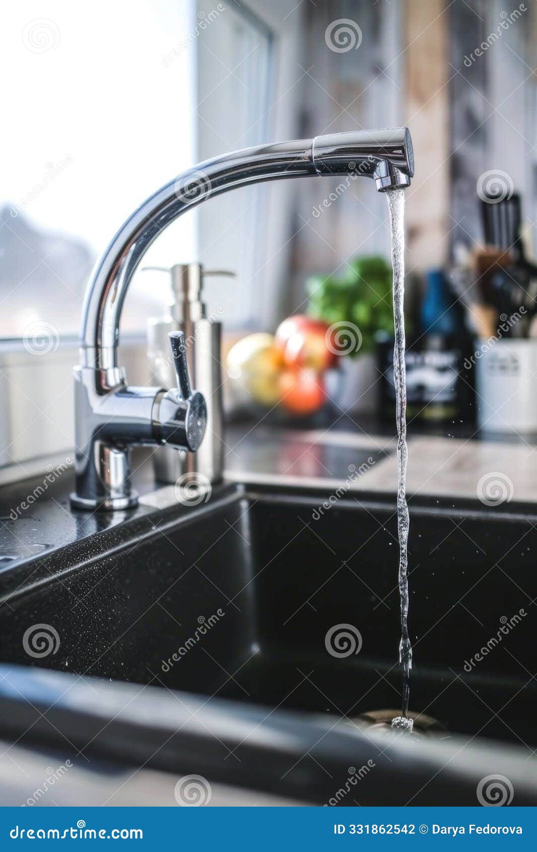 Modern Kitchen Faucet with Running Water in a Bright and Airy Kitchen ...