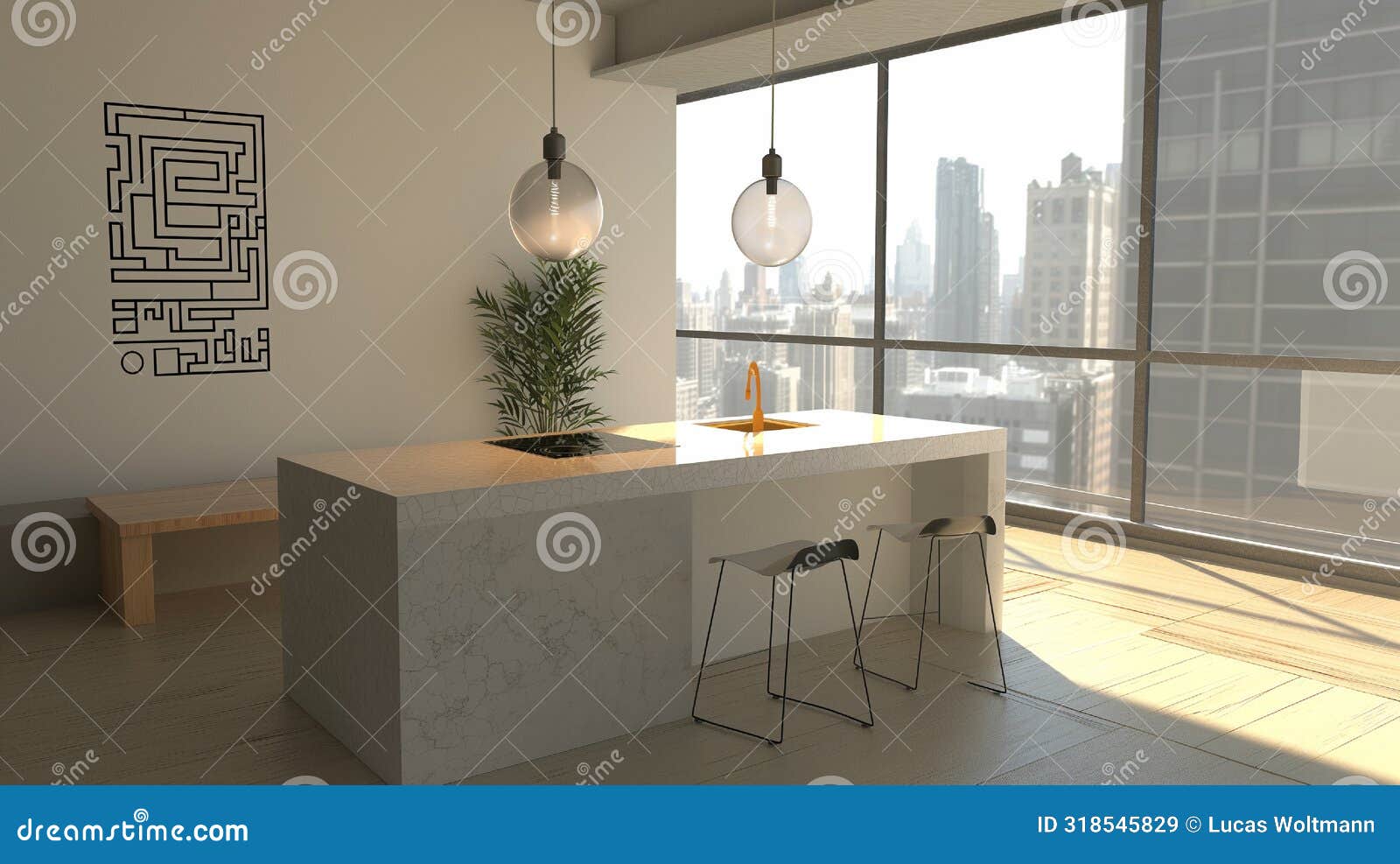 Modern Kitchen With Labyrinth Backsplash Tile Royalty-Free Stock Photo ...
