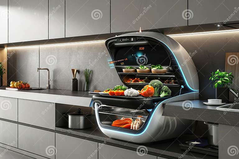 Modern Kitchen Featuring a Smart Oven with Interactive Interface ...