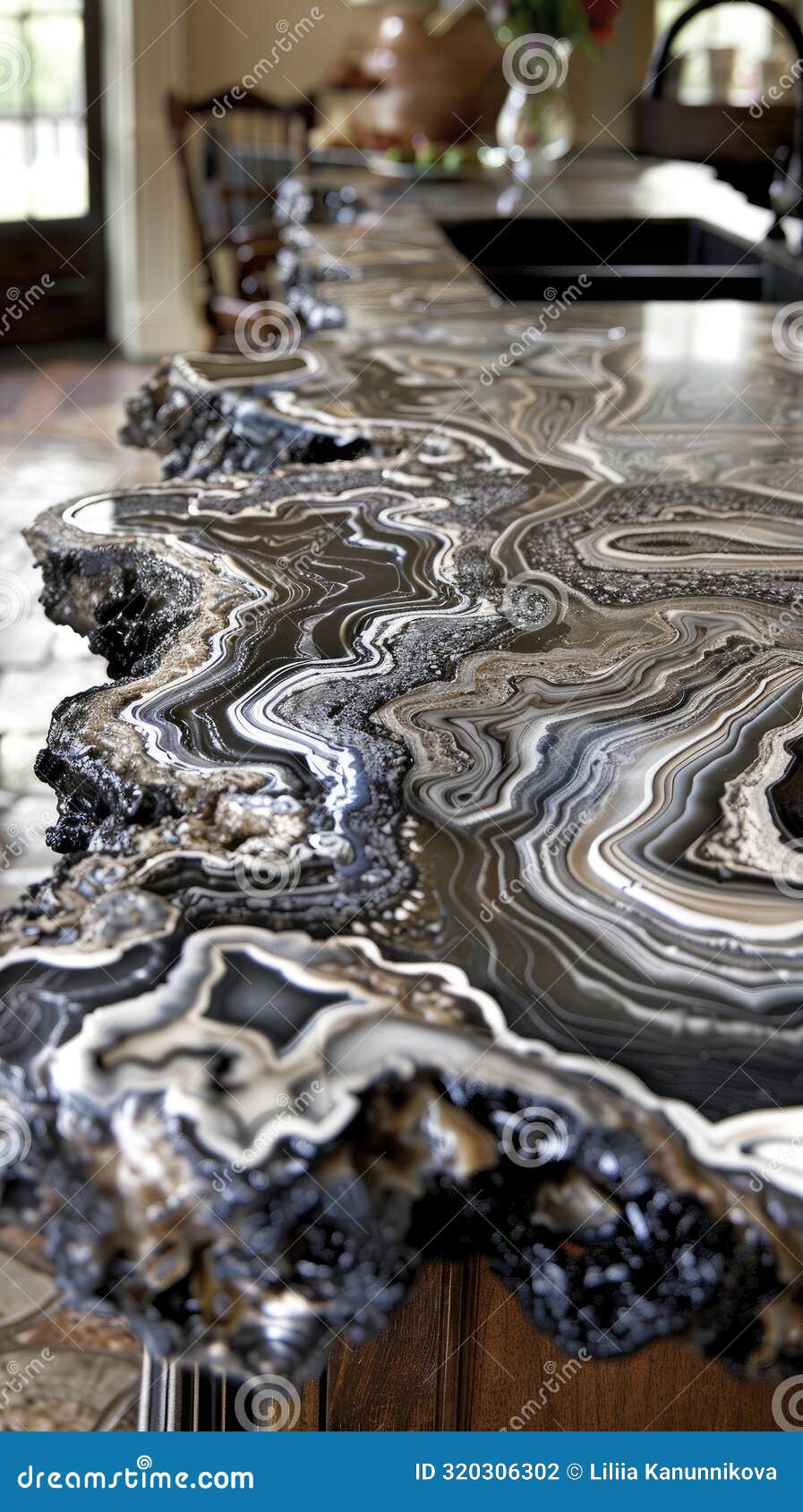 A Modern Kitchen Featuring a Stunning Epoxy Resin Countertop in Silver ...