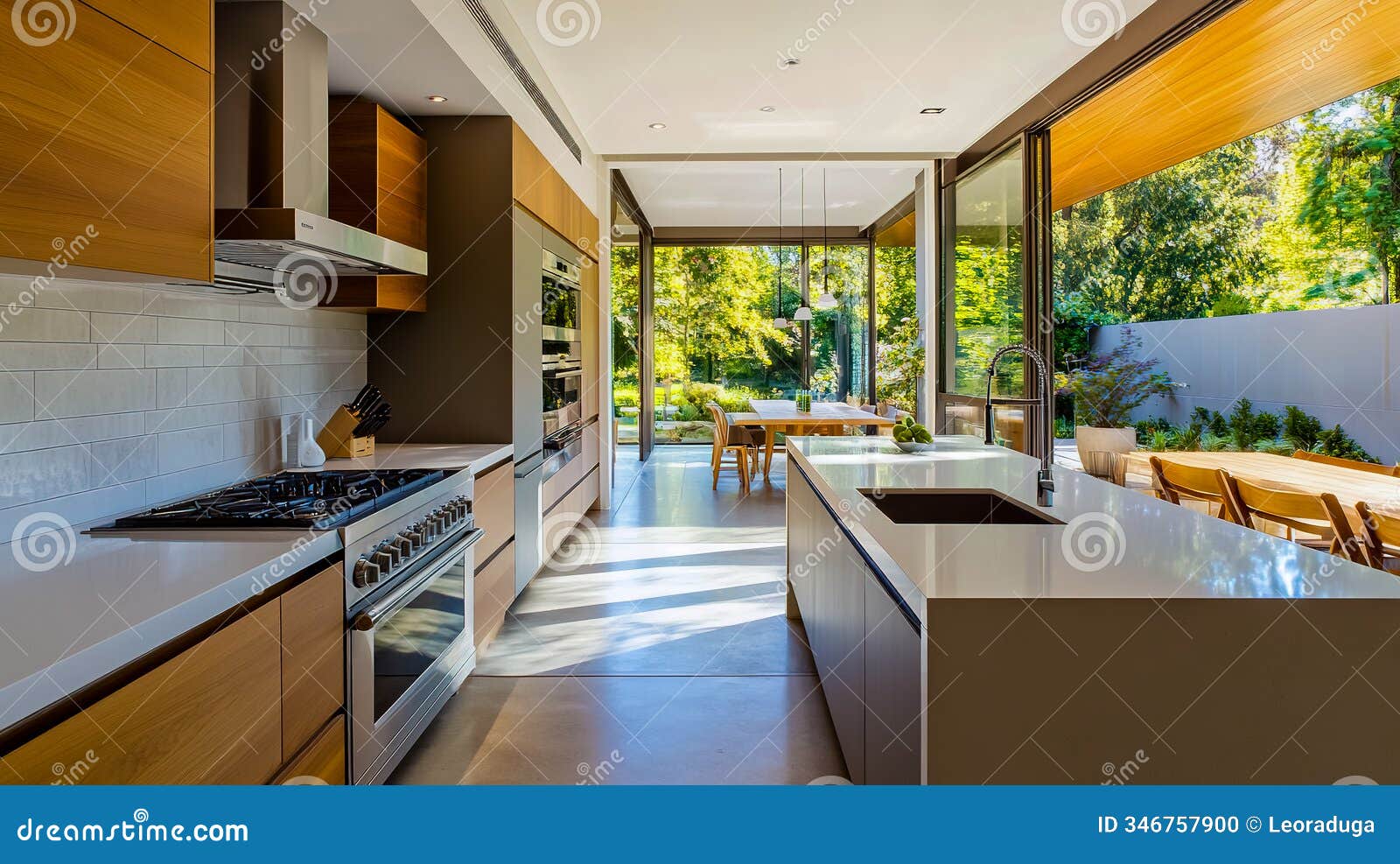 Modern Kitchen, Front View with Cooktop Centered, Oven Under Cooktop ...