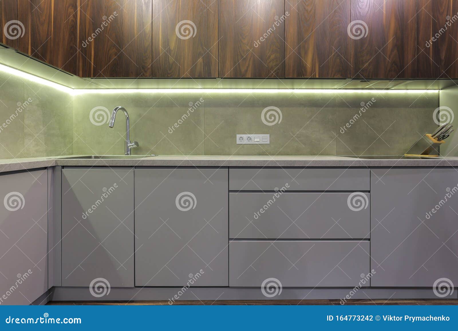 Modern Kitchen Furniture Front View Stock Photo - Image of kitchen ...