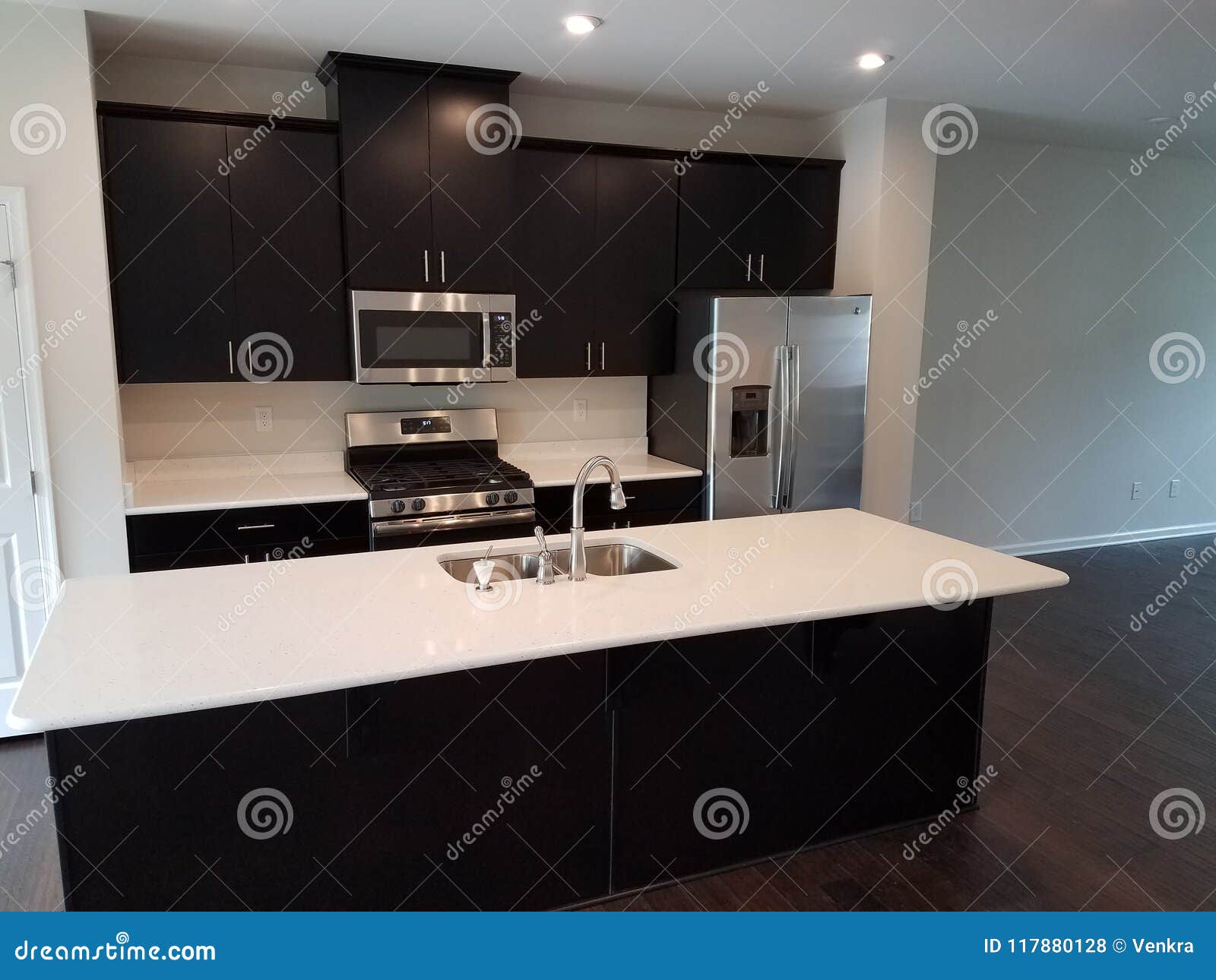 Modern Kitchen with Granite Countertop and Cabinets Stock Photo - Image ...