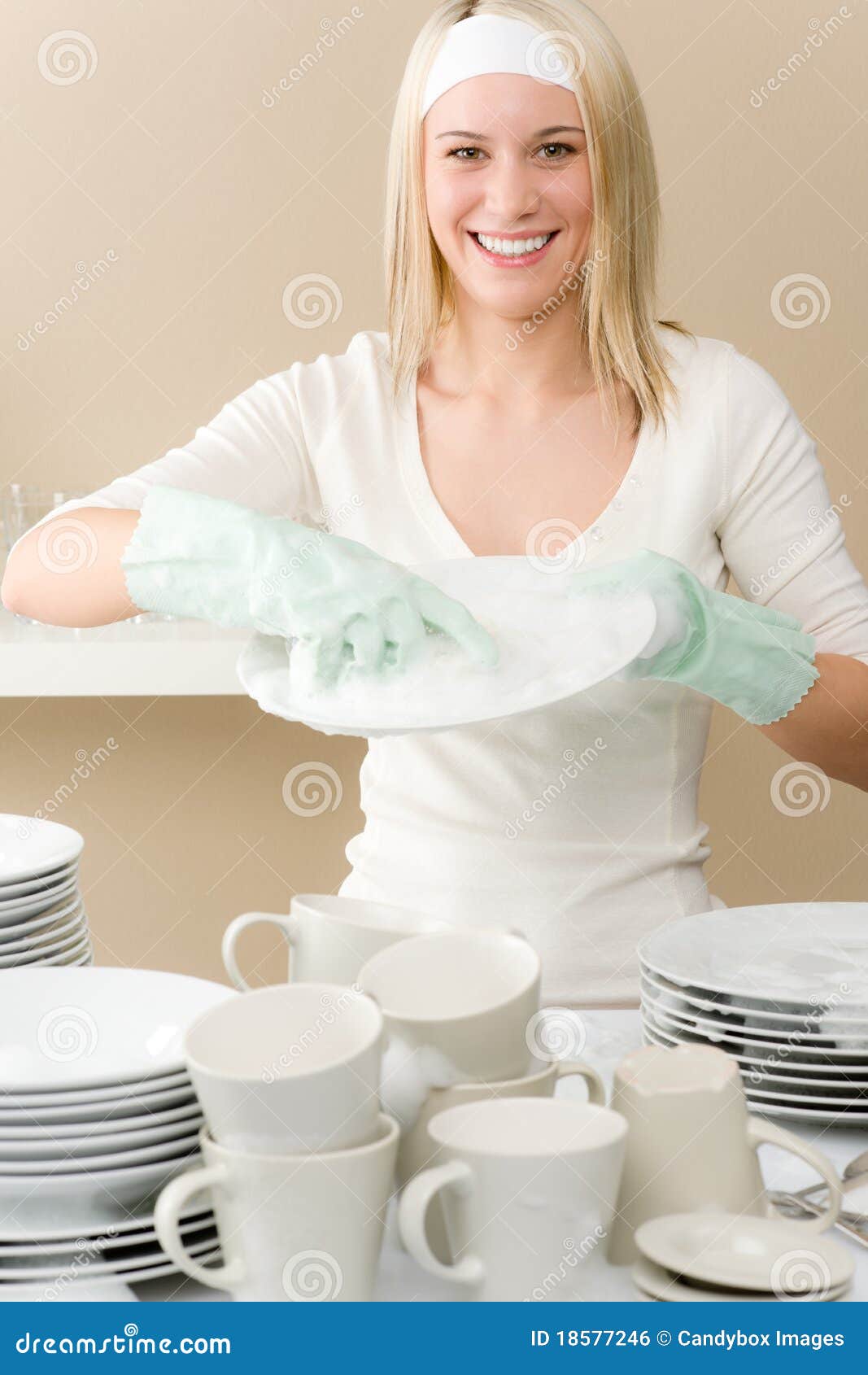Modern Kitchen - Happy Woman Washing Dishes Stock Photo - Image of ...