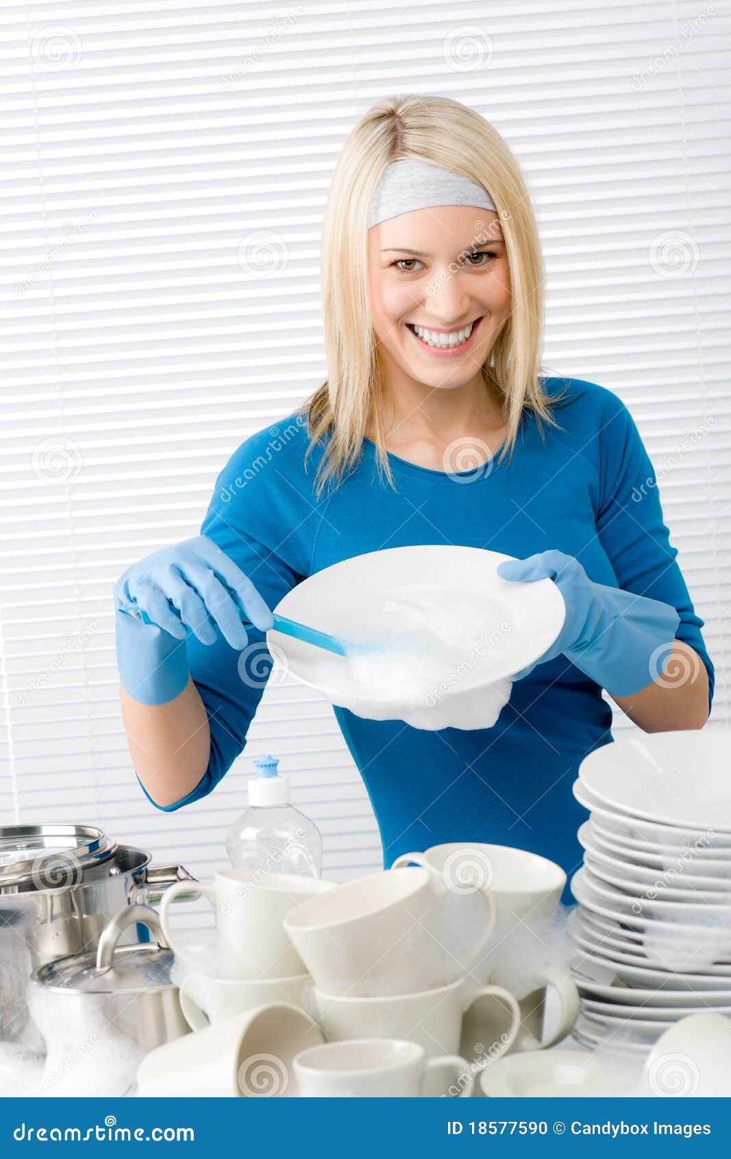 Modern Kitchen - Happy Woman Washing Dishes Stock Photo - Image of ...