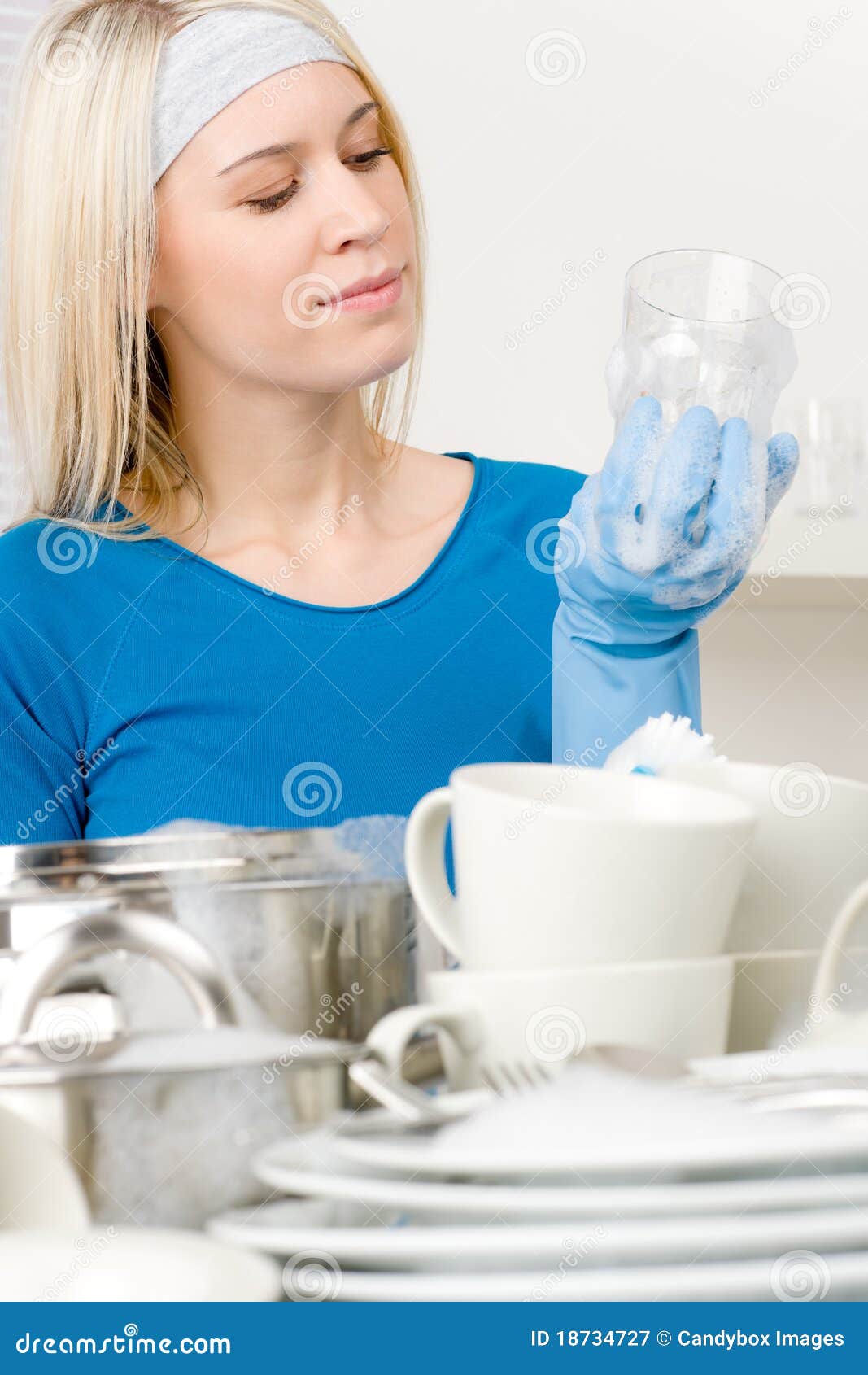 Modern Kitchen - Happy Woman Washing Dishes Stock Image - Image of ...