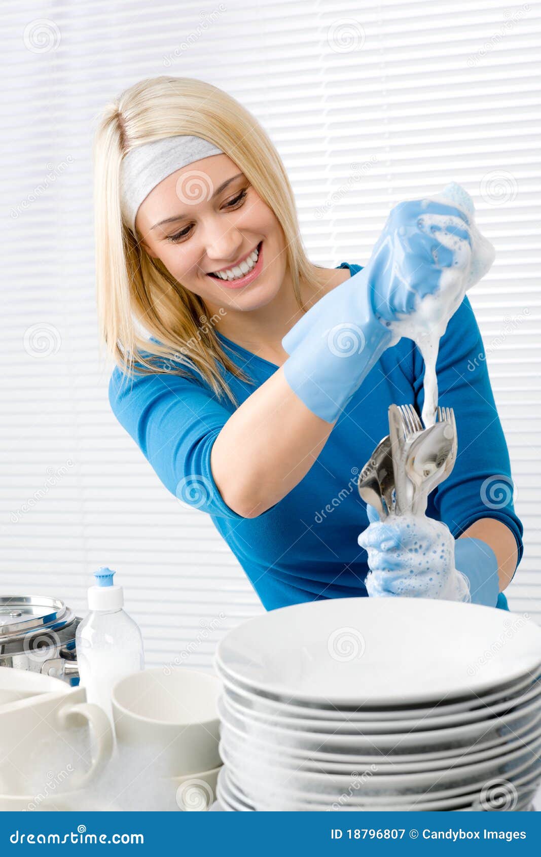 Modern Kitchen - Happy Woman Washing Dishes Stock Image - Image of ...