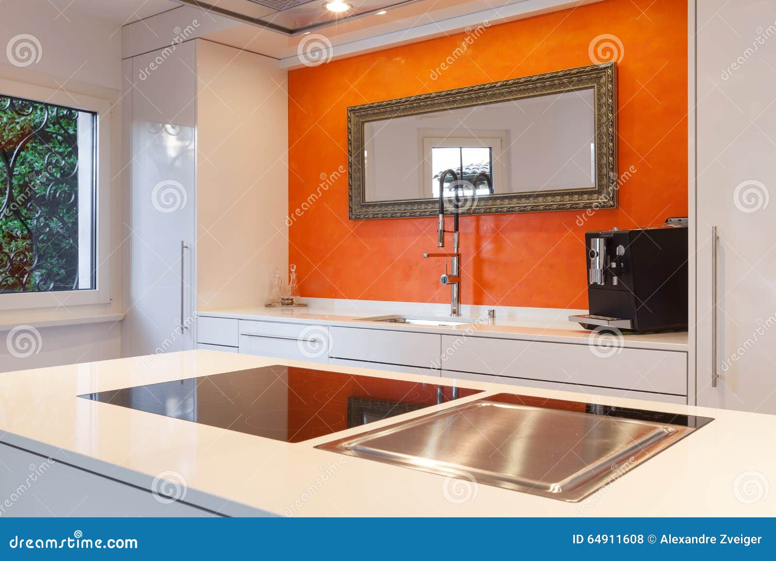 Modern kitchen hob stock photo. Image of counter, orange - 64911608