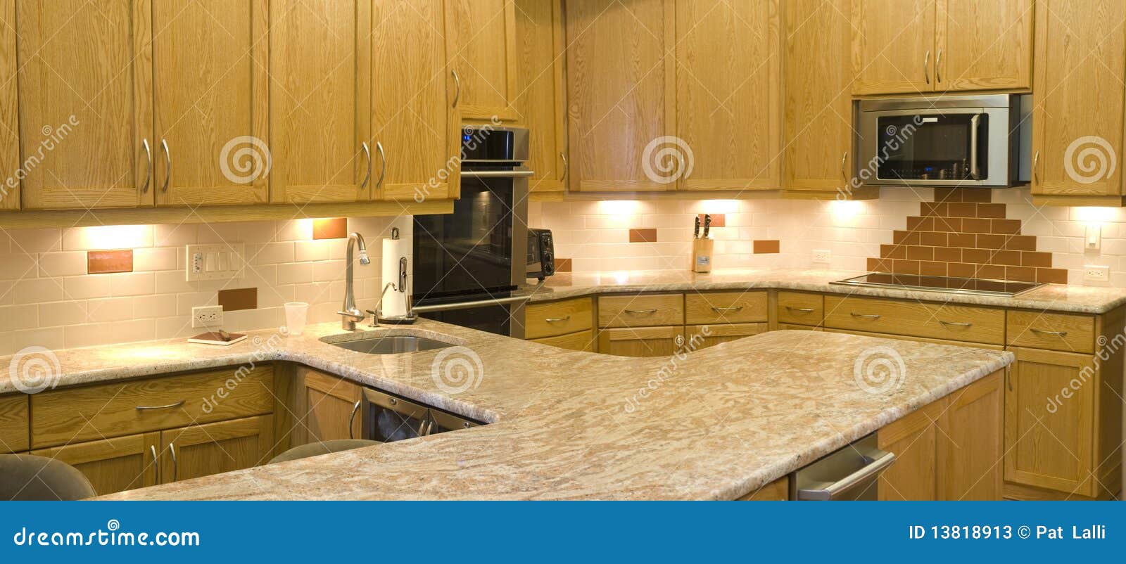 Modern Kitchen Horizontal Panoramic Stock Image - Image of appliance ...