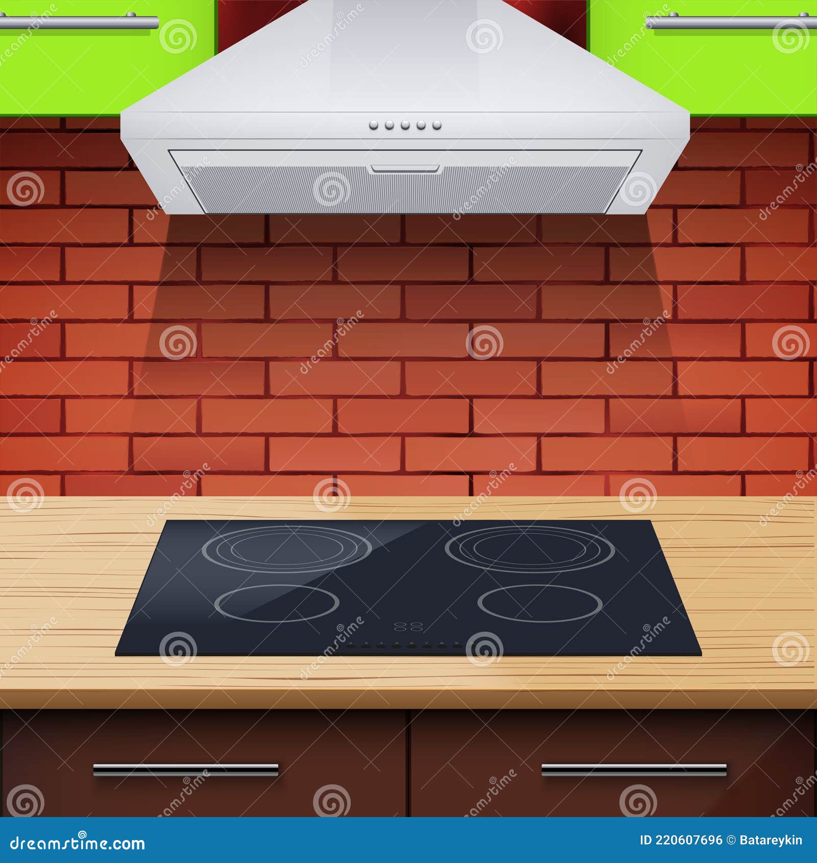 Modern Kitchen with Induction Hobs and Hood Stock Vector - Illustration ...