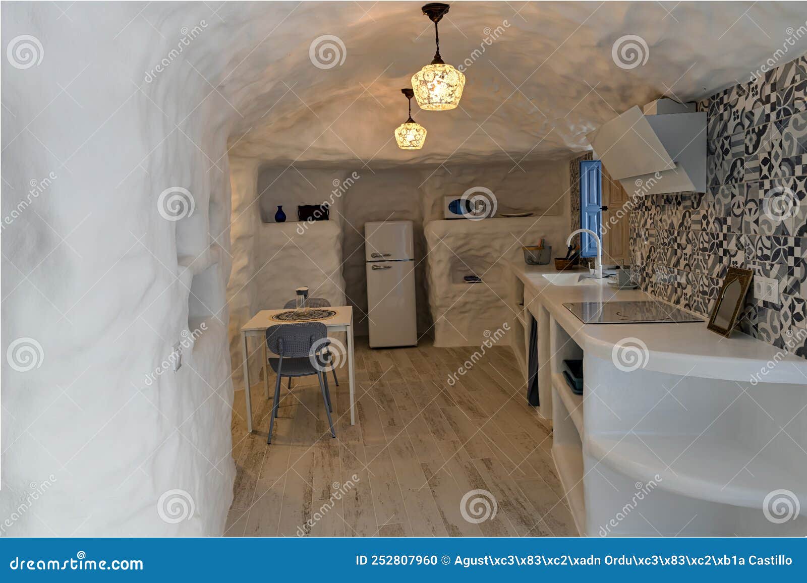 Modern Kitchen Inside a Troglodyte Cave for Rural Tourism. Stock Photo ...