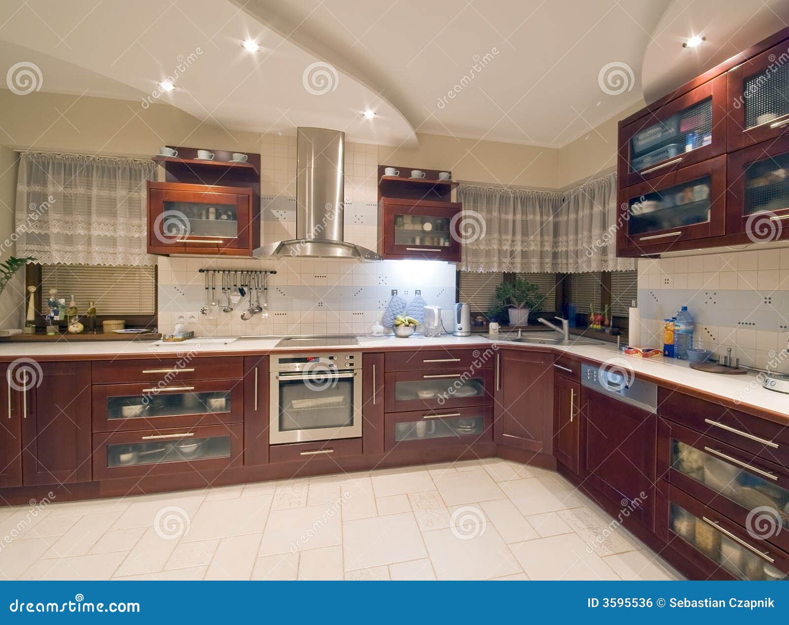 Modern kitchen interior stock photo. Image of floor, food - 3595536