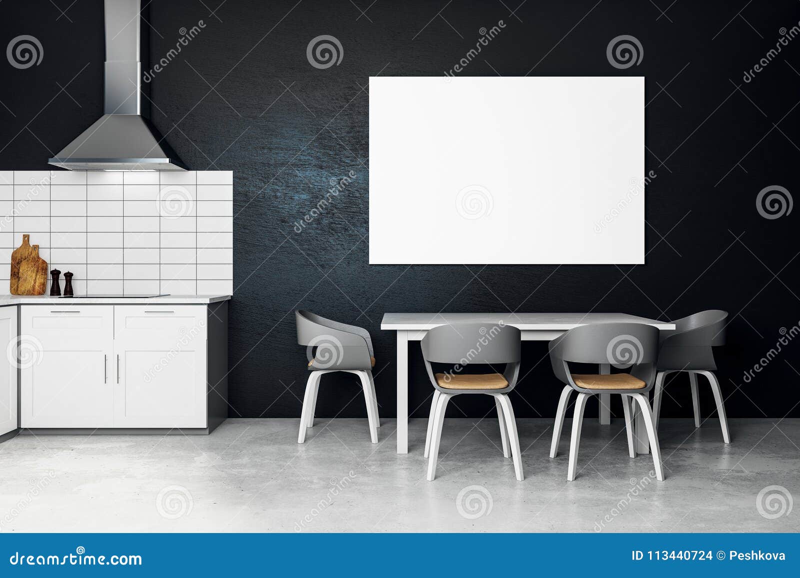 Modern Kitchen Interior with Banner Stock Illustration - Illustration ...