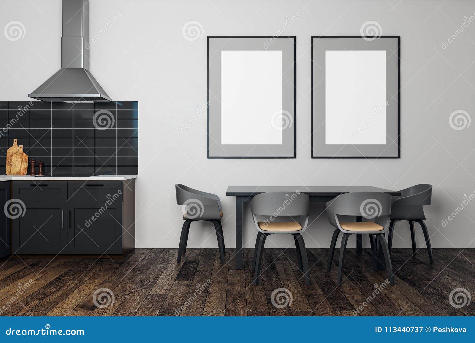 Modern Kitchen Interior with Billboard Stock Illustration ...